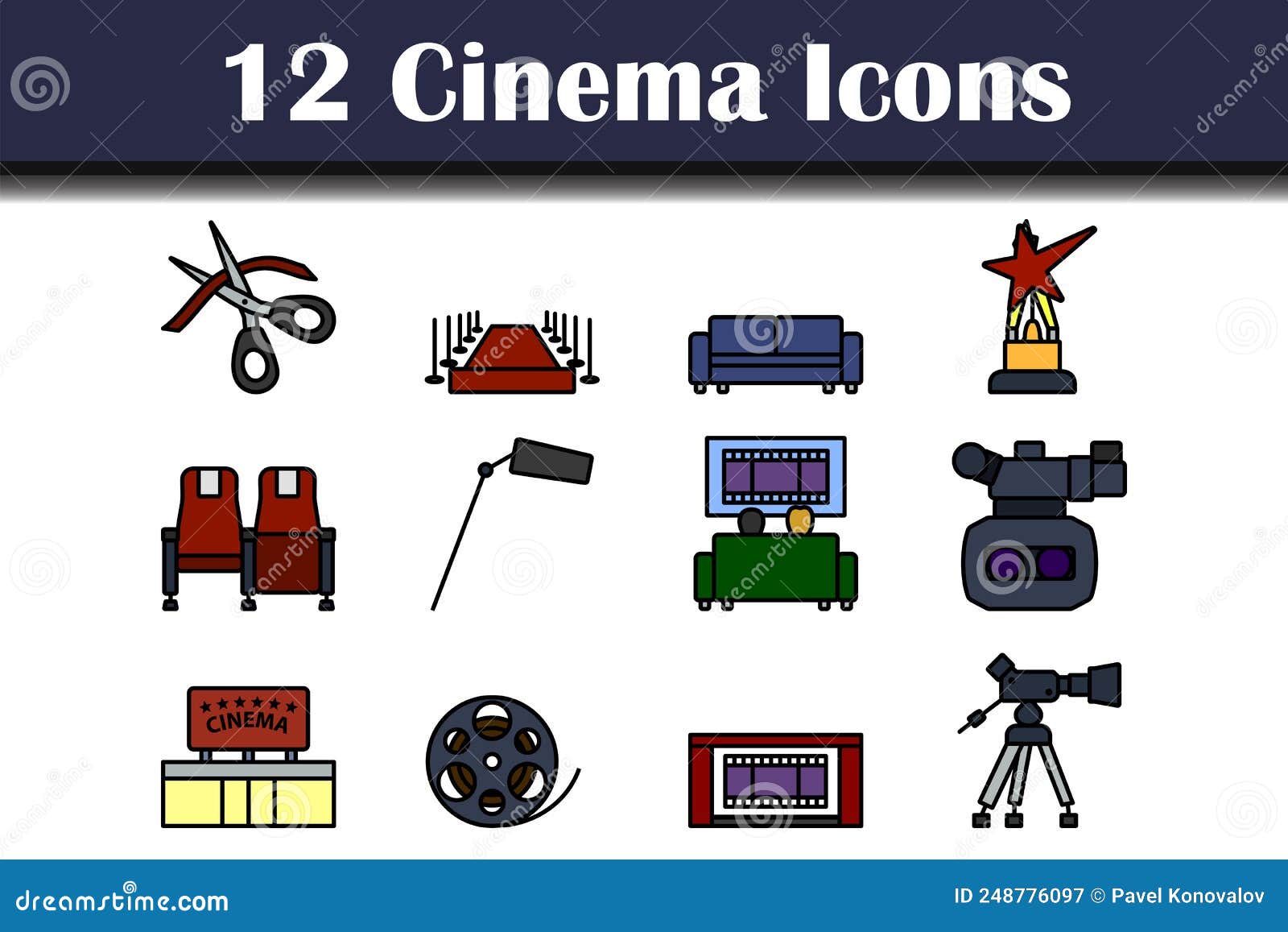 Cinema Icon Set stock vector. Illustration of cinema - 248776097