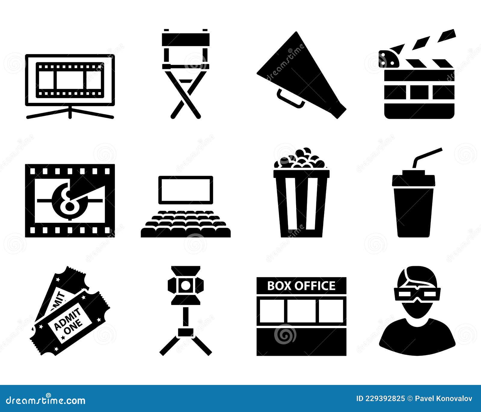 Cinema Icon Set stock vector. Illustration of cine, film - 229392825