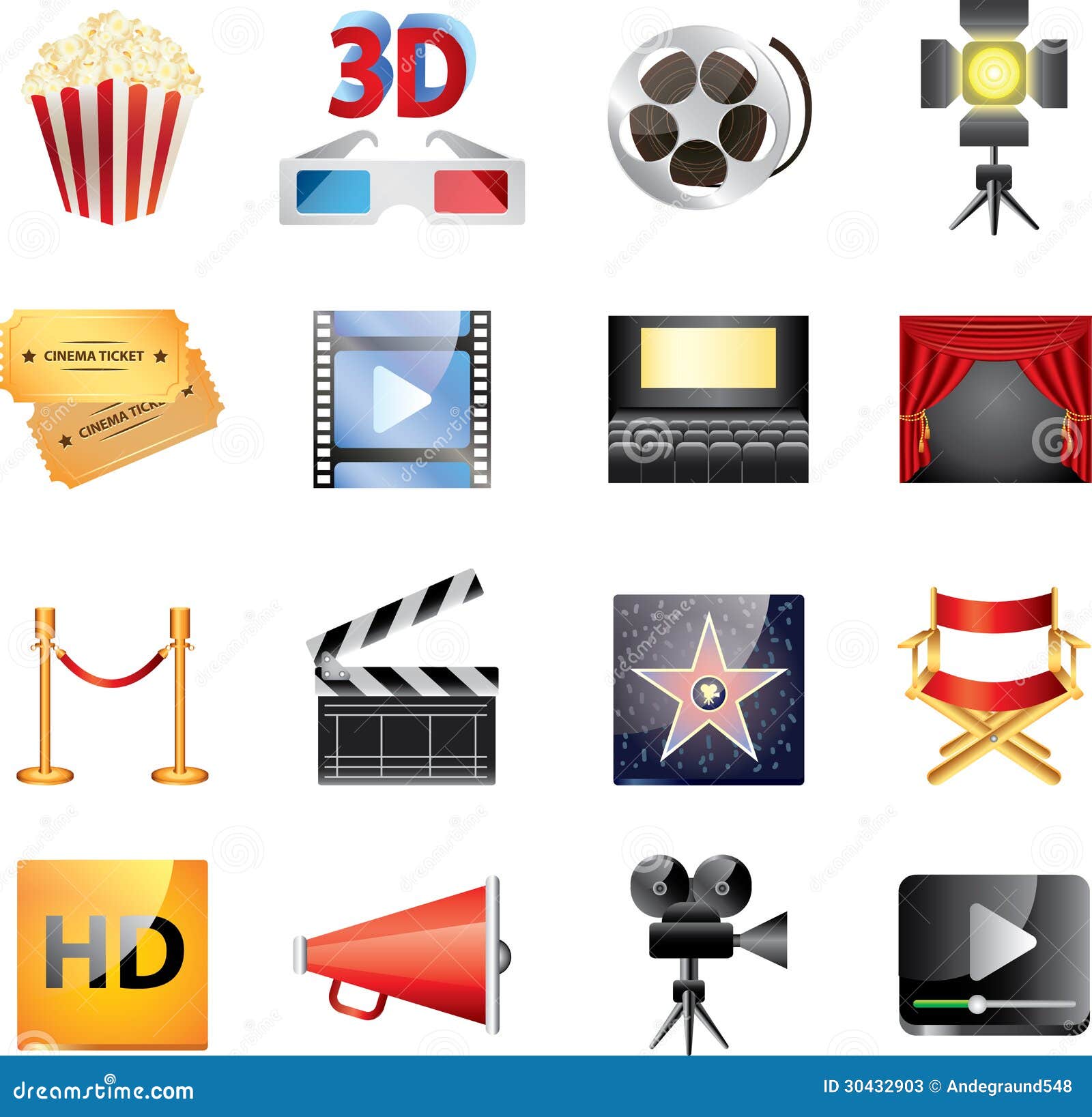 Cinema icons big set stock vector. Illustration of fame - 30432903