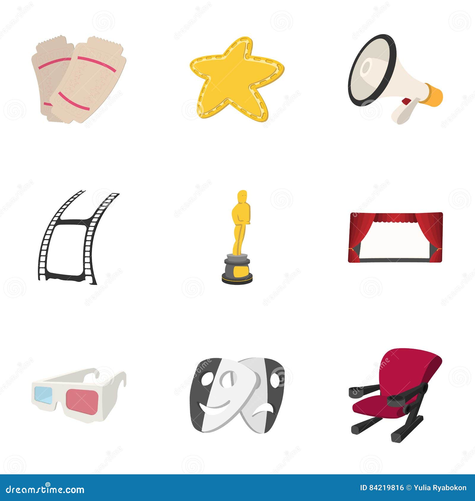 Cinema Icons Set, Cartoon Style Stock Vector - Illustration of isolated ...