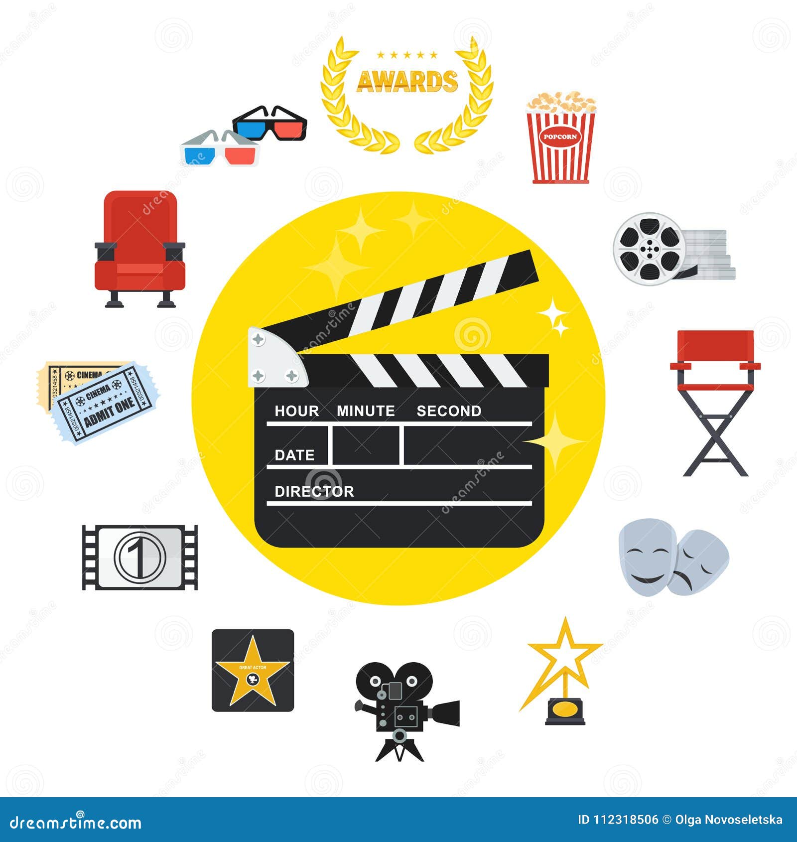 Cinema icons set stock vector. Illustration of screen - 112318506