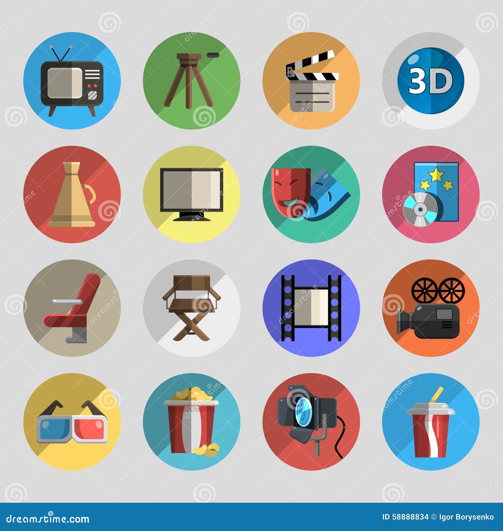 Cinema icons set stock vector. Illustration of computer - 58888834