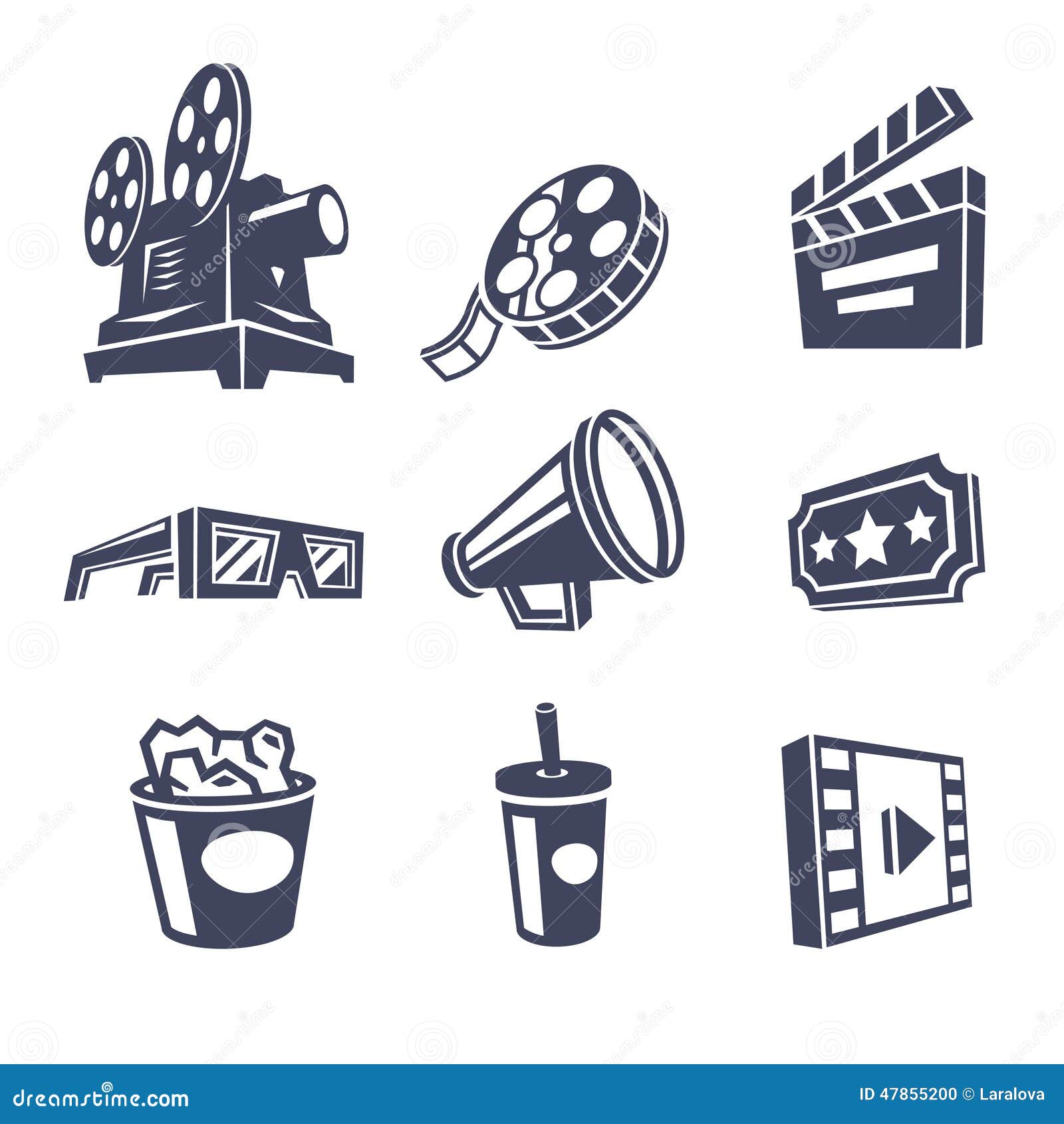 Cinema icons stock vector. Illustration of camera, silhouettes - 47855200