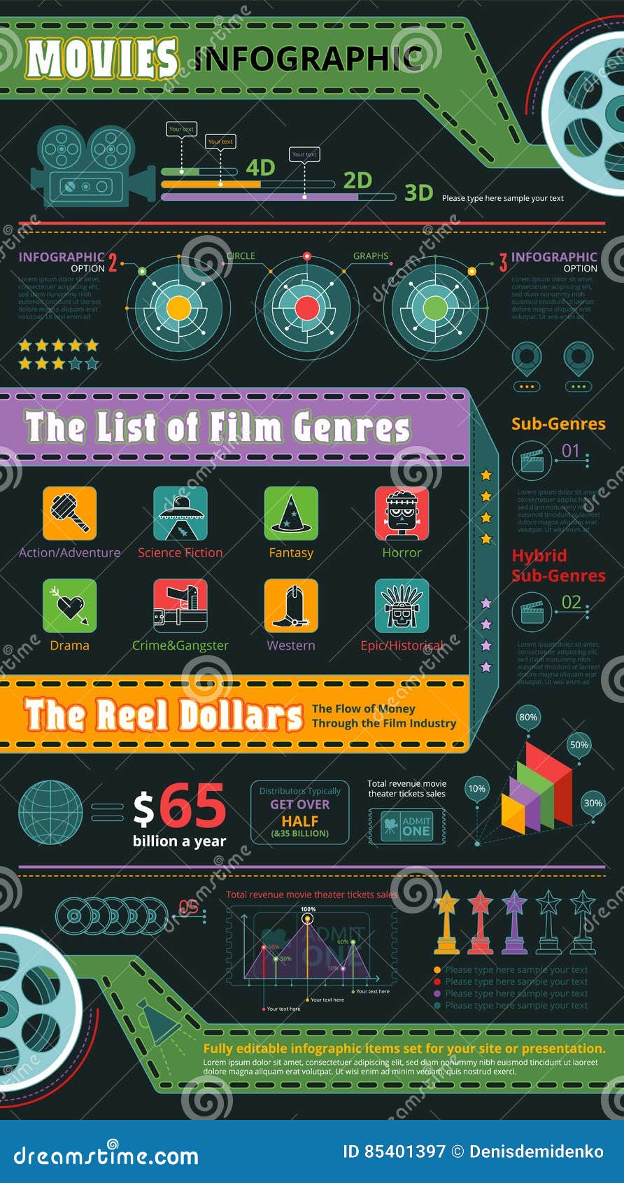 Cinema infographic ilustração do vetor. Ilustração de taxas - 85401397