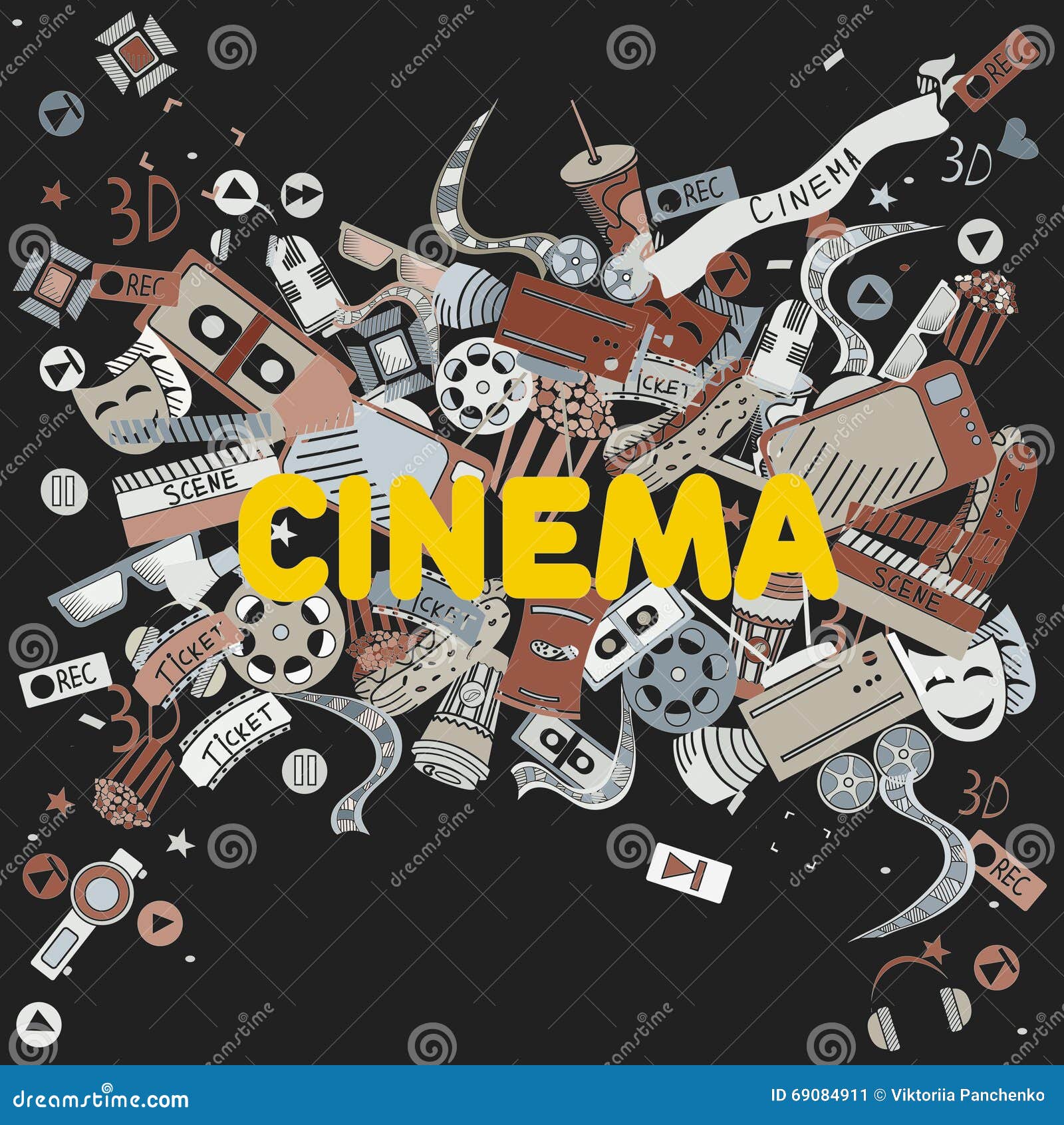 Cinema Line Art Design Vector Illustration Stock Vector - Illustration ...