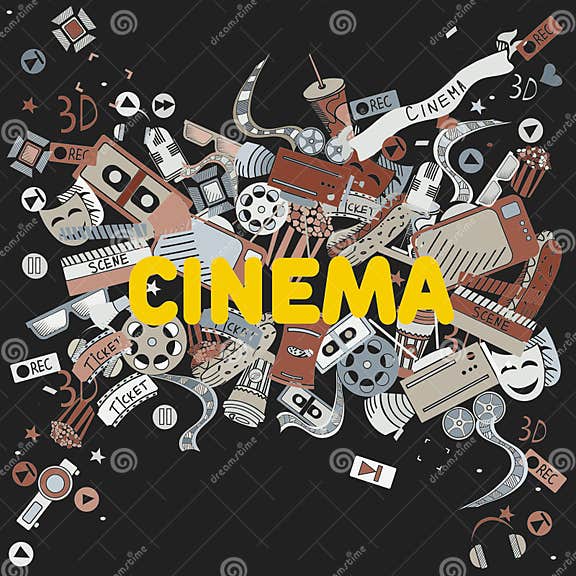 Cinema Line Art Design Vector Illustration Stock Vector - Illustration ...