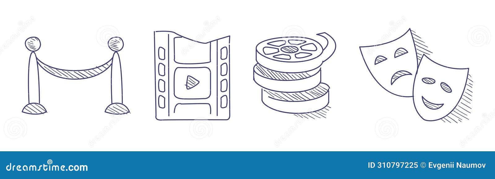 Cinema Object and Item Pen Drawing Line Vector Set Stock Illustration ...