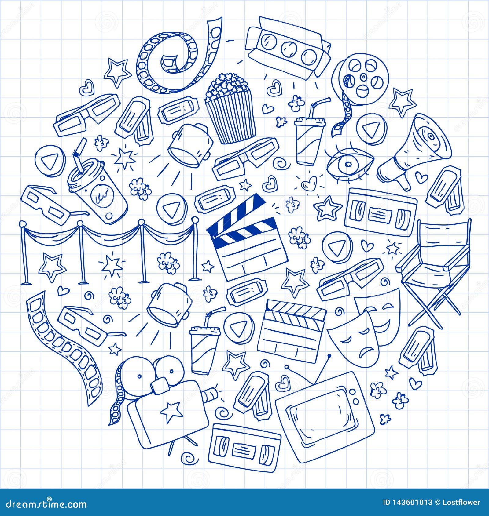 Cinema Pattern with Vector Icons. Movie Background. Stock Vector ...