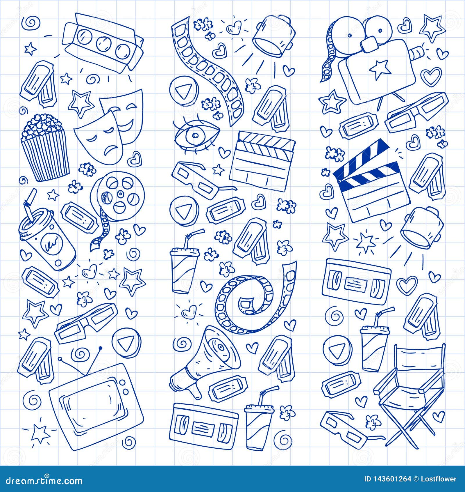 Cinema Pattern with Vector Icons. Movie Background. Stock Vector ...