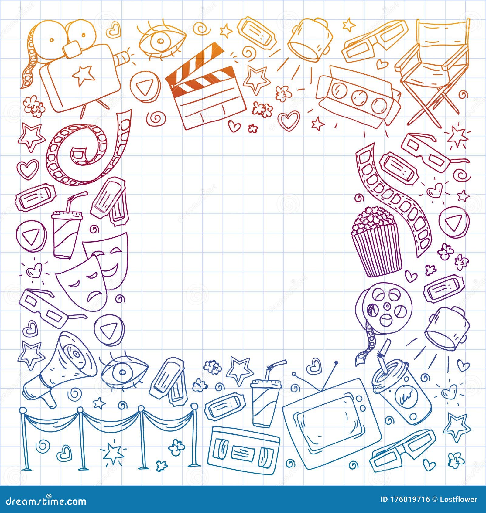 Cinema Pattern with Vector Icons. Movie Background. Stock Vector ...