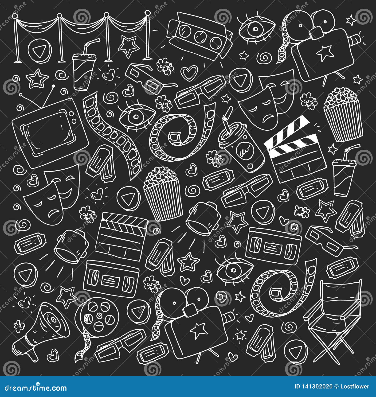 Cinema Pattern with Vector Icons. Movie, Stock Vector - Illustration of ...