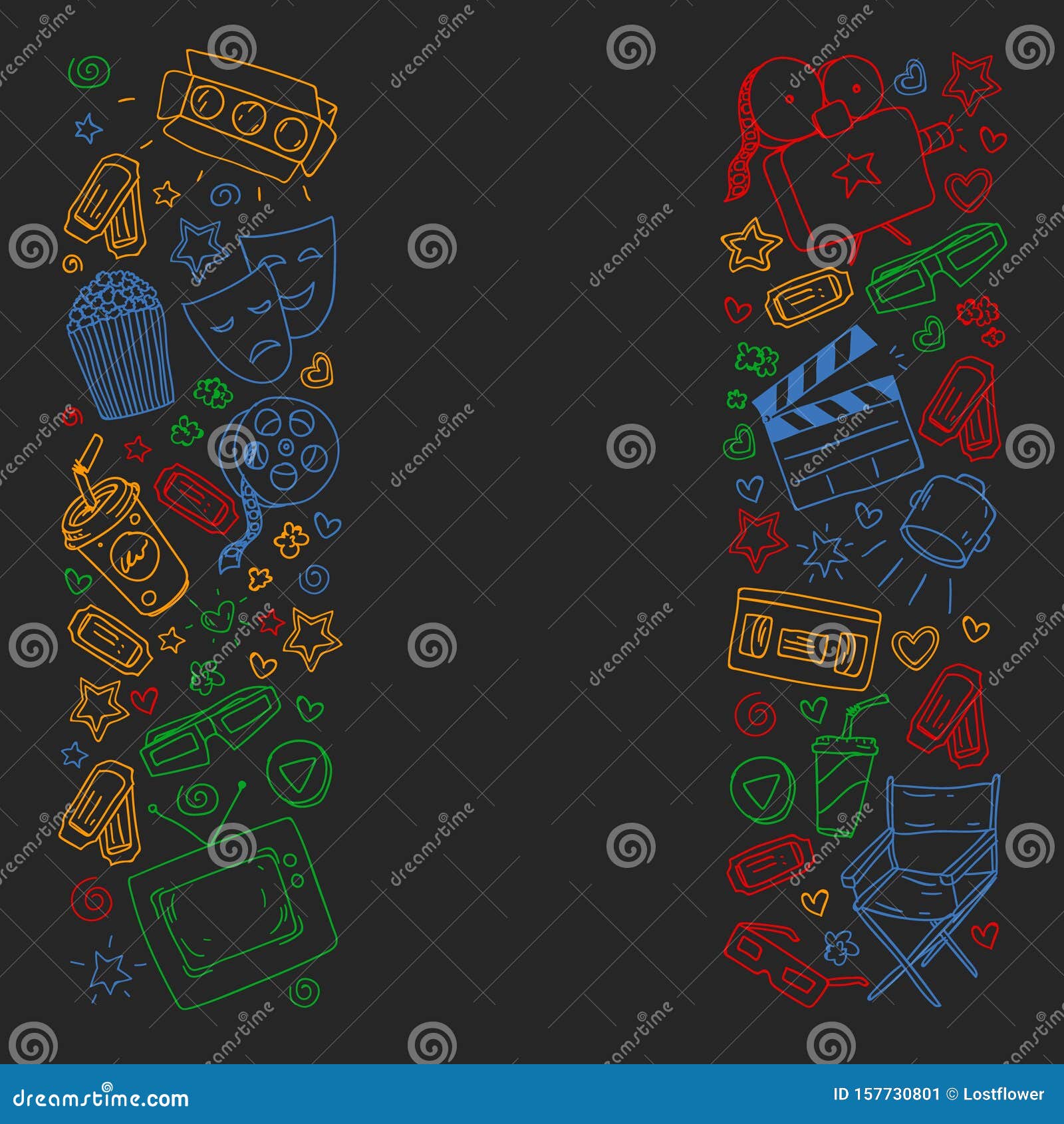 Cinema Pattern with Vector Icons. Movie, Stock Vector - Illustration of ...