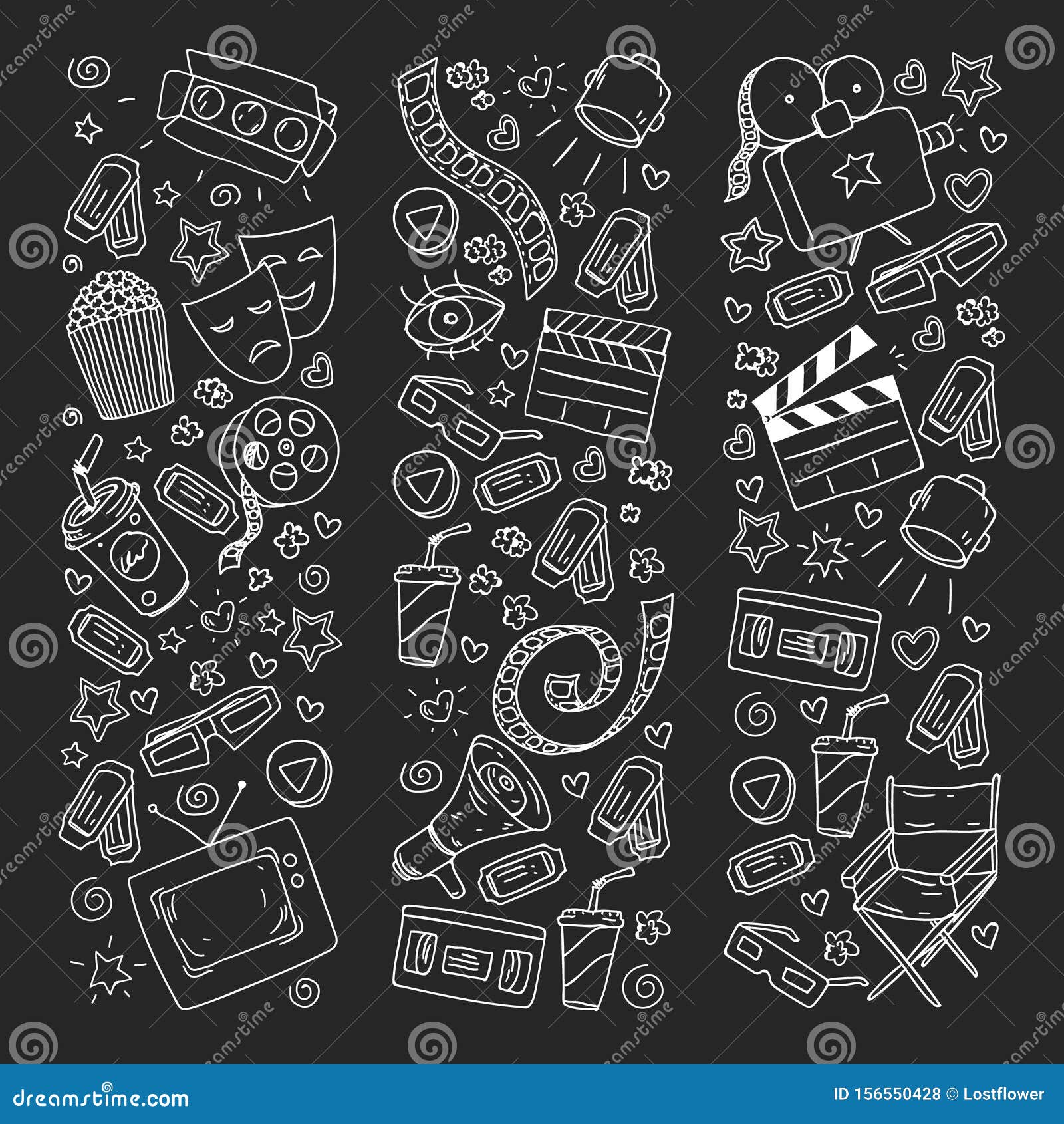 Cinema Pattern with Vector Icons. Movie, Stock Vector - Illustration of ...