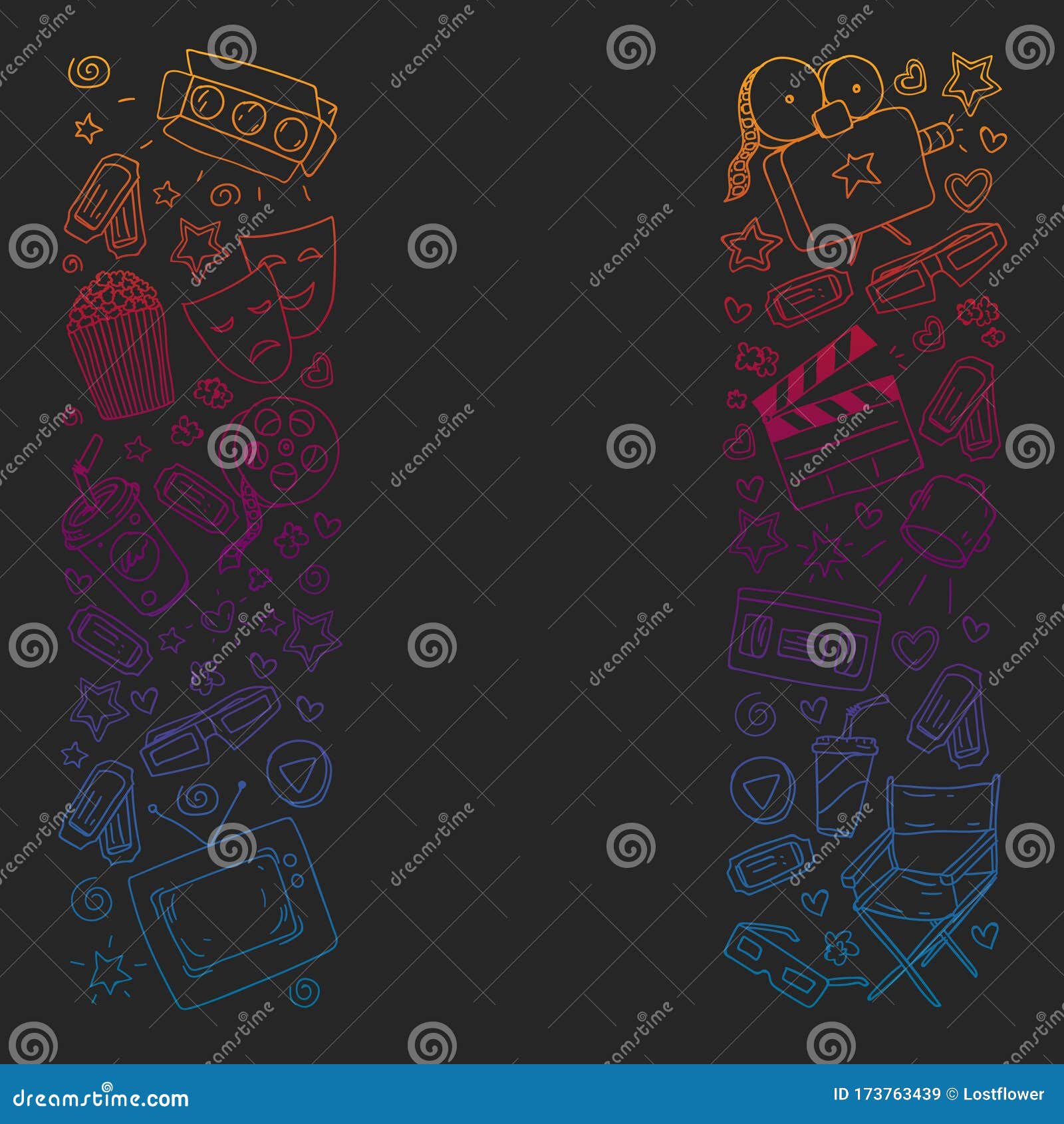 Cinema Pattern with Vector Icons. Movie, Stock Vector - Illustration of ...