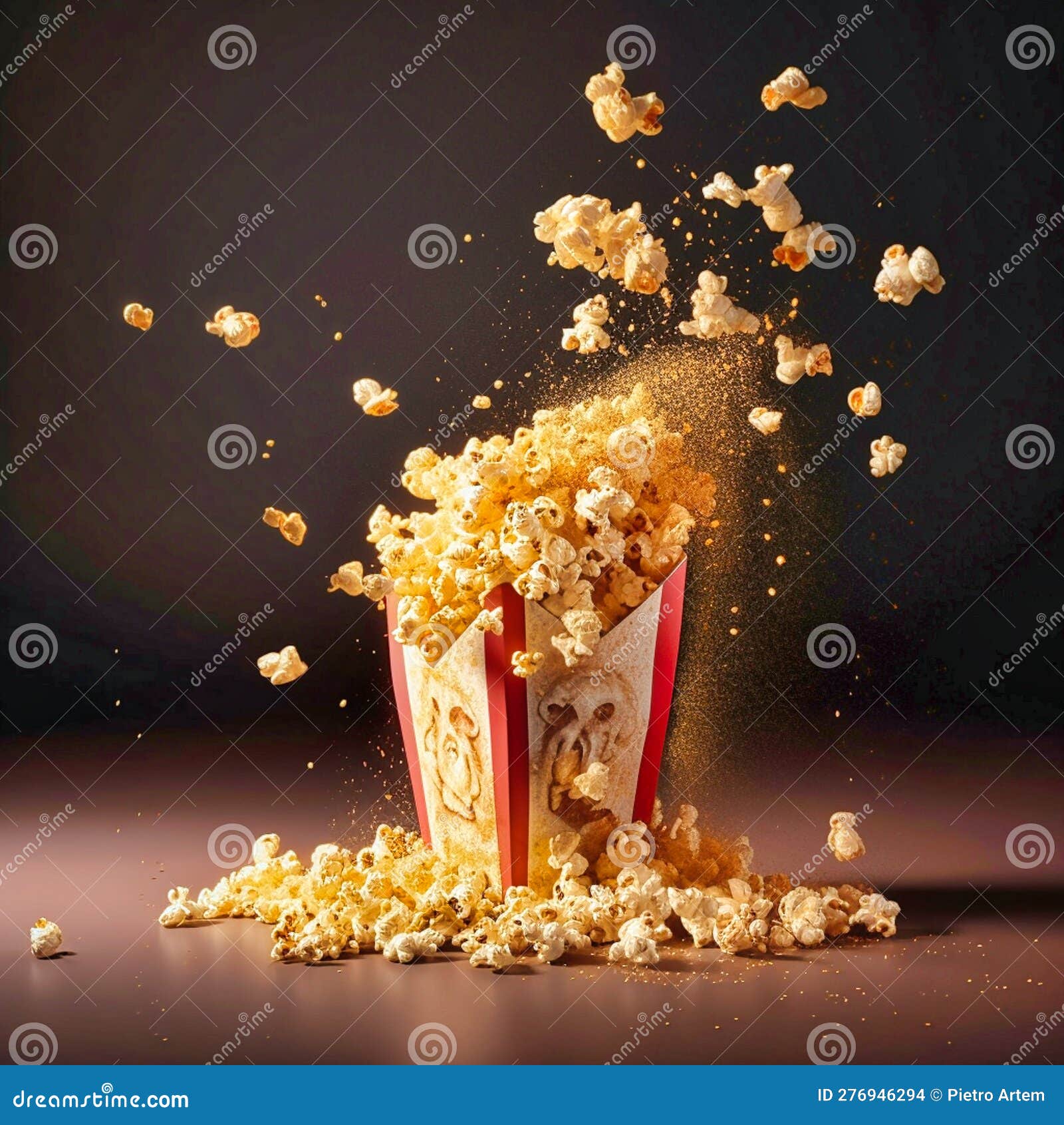 A Cinema Popcorn Bag Exploding with Golden Energy and Popcorn ...