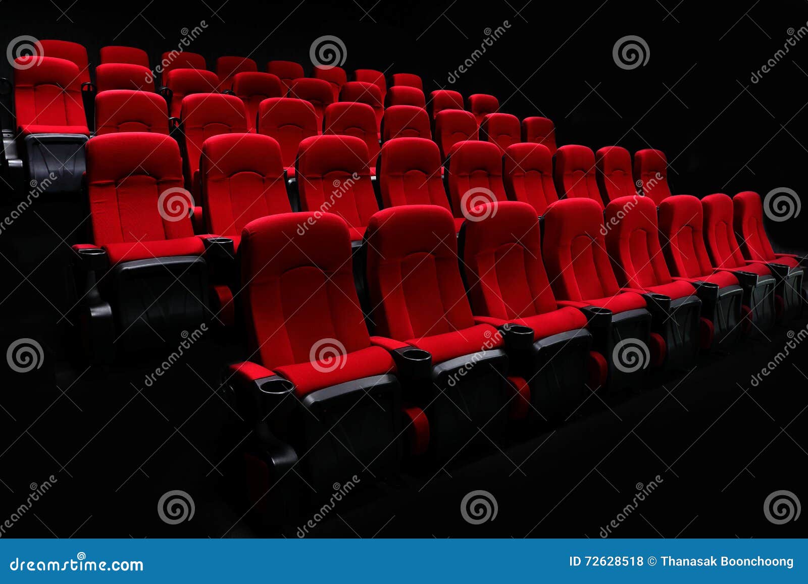 Cinema with red seats stock photo. Image of look, screen - 72628518