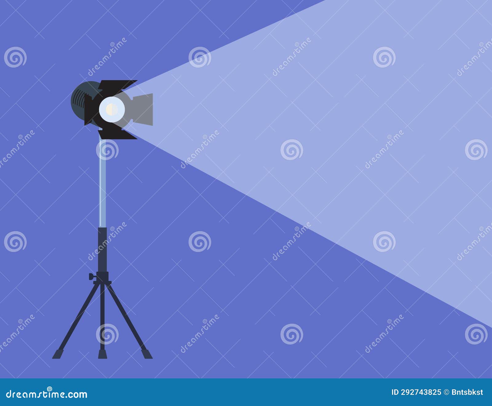 Cinema Spotlight. Lamp Projector on a Tripod with Scattered Rays. Light ...