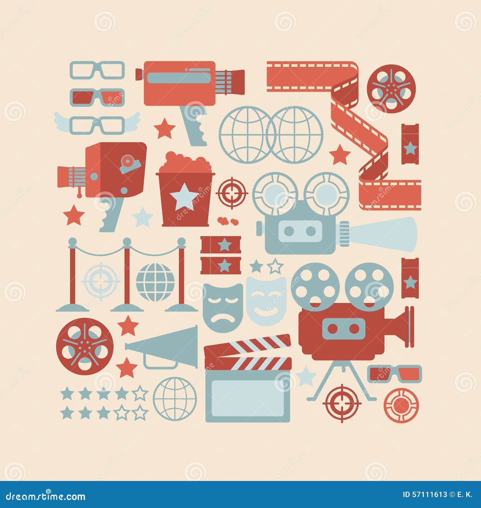 Cinema symbols. stock vector. Illustration of blue, camera - 57111613