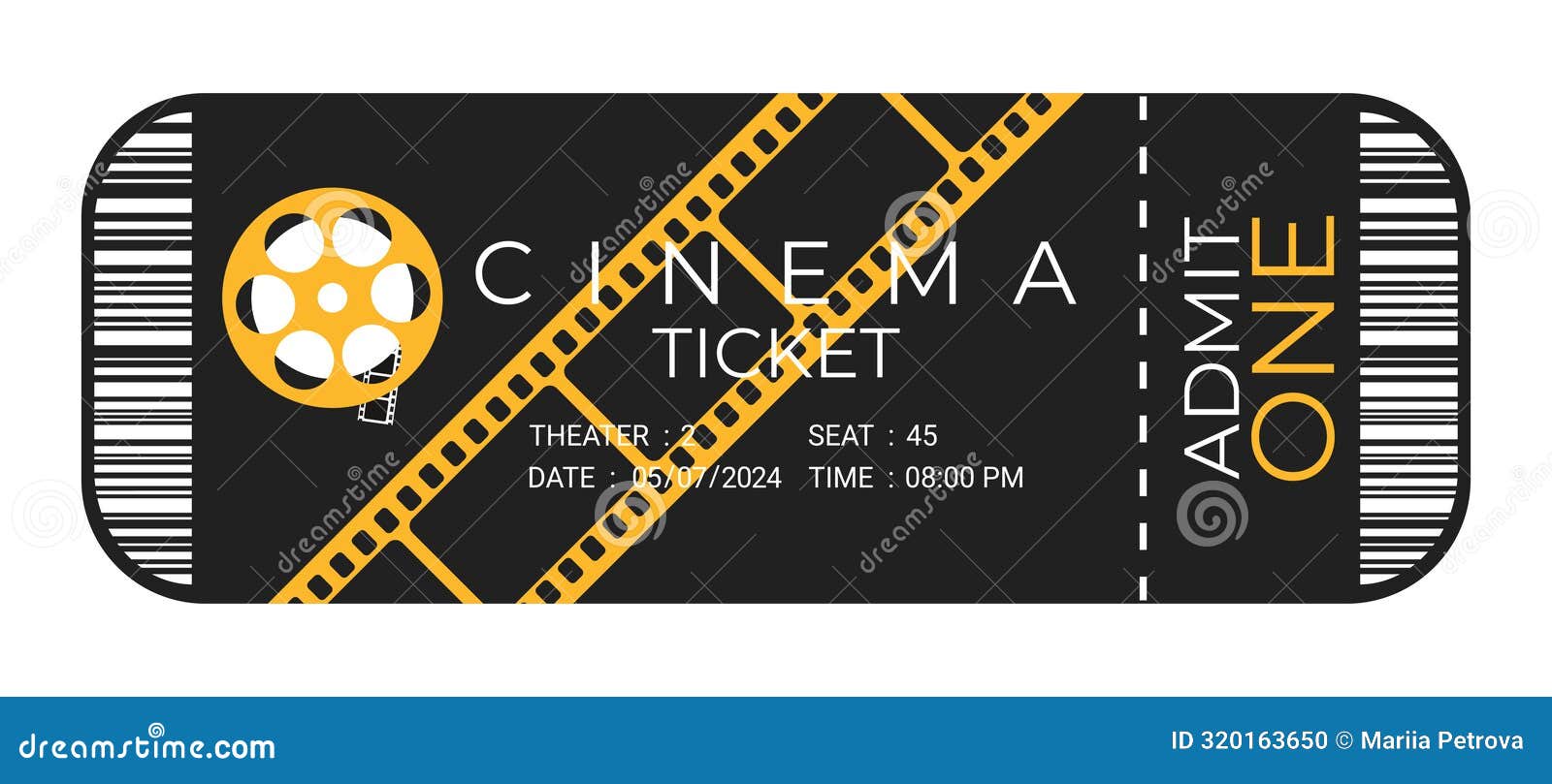 Cinema Ticket Design with Film Reel. Front View Stock Vector ...