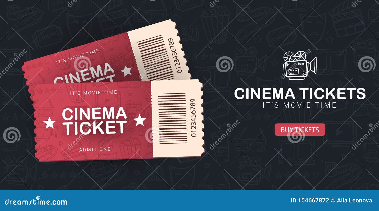 Cinema Tickets Banner. Hand Draw Doodle Background. Stock Illustration ...