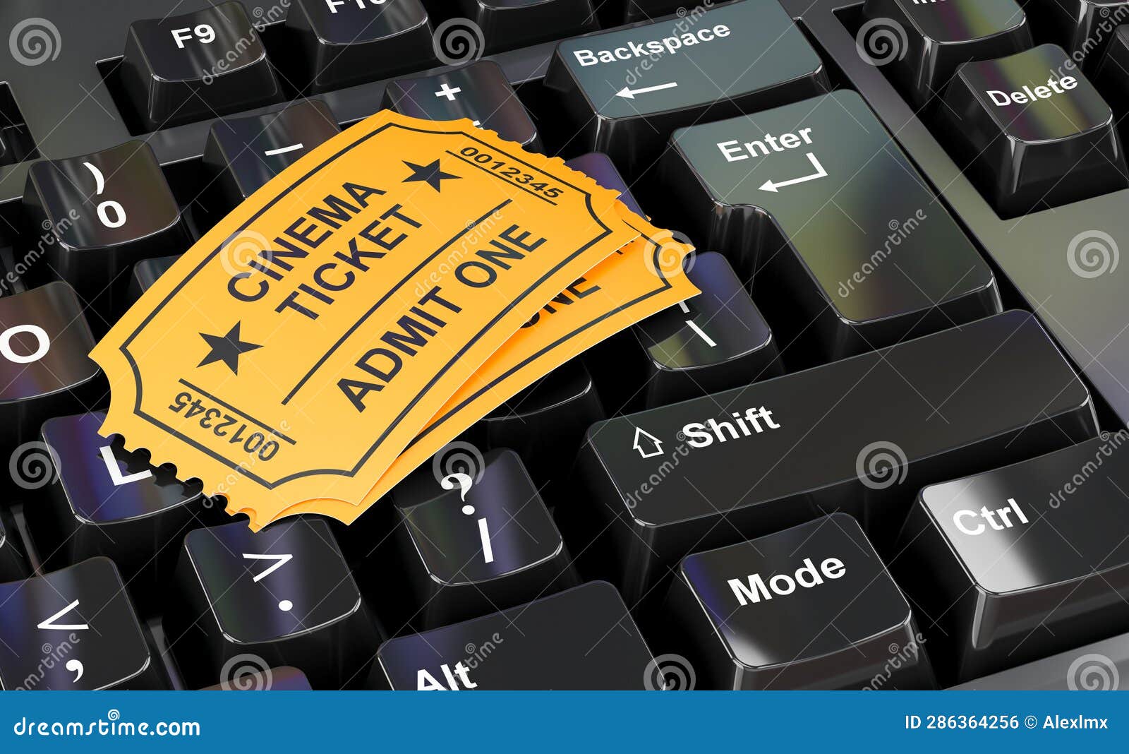 Cinema Tickets on Computer Keyboard Concept, 3D Rendering Stock ...