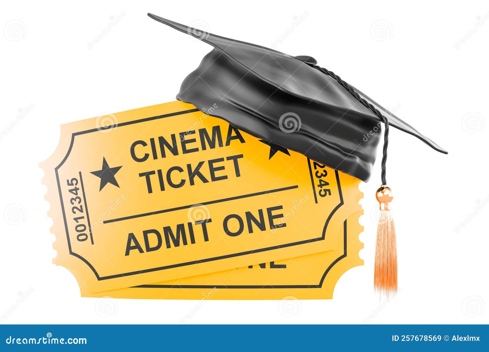 Cinema Tickets with Graduation Cap. 3D Rendering Stock Illustration ...