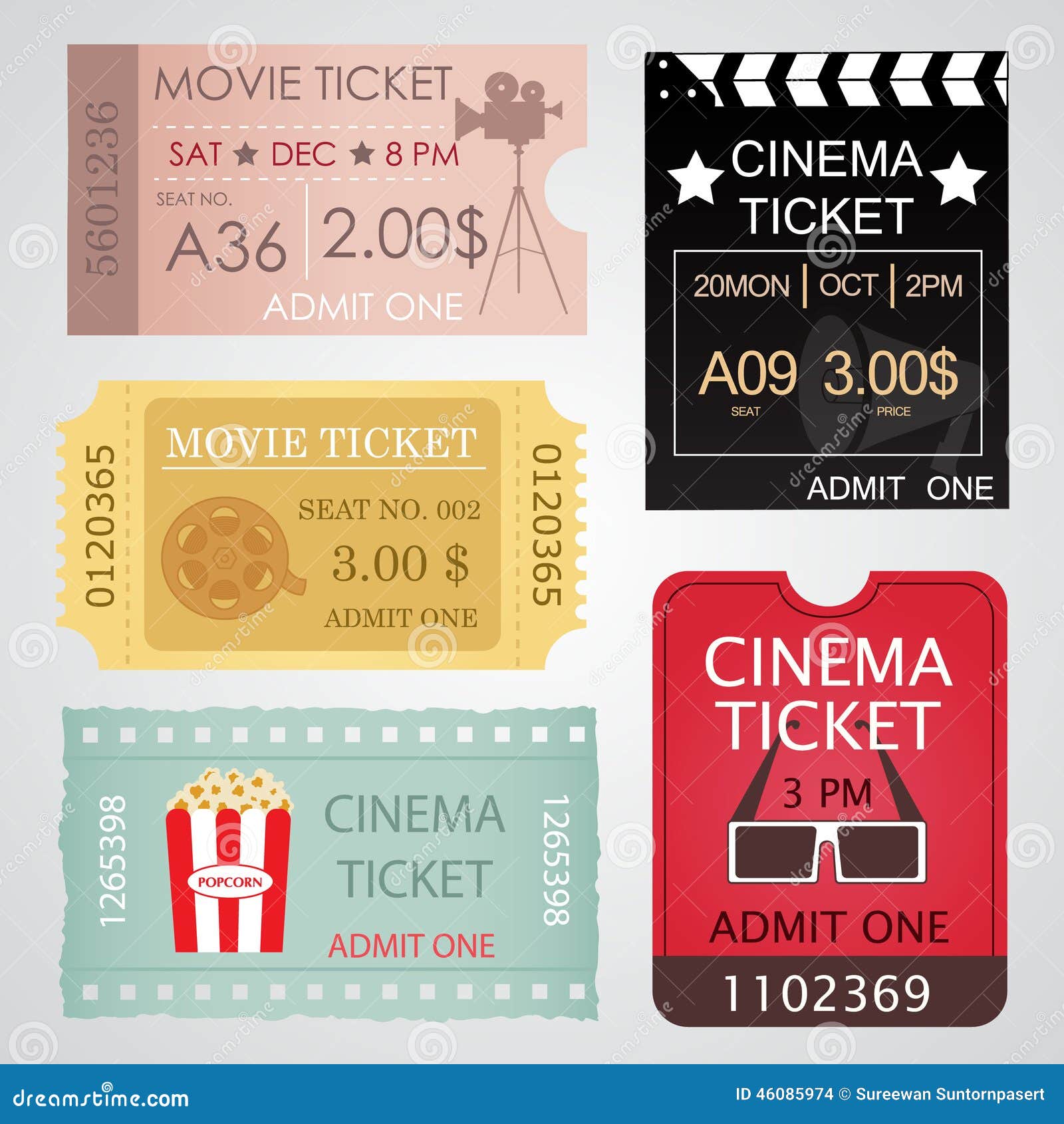 Cinema Tickets Isolated On White Background. Realistic Front View ...