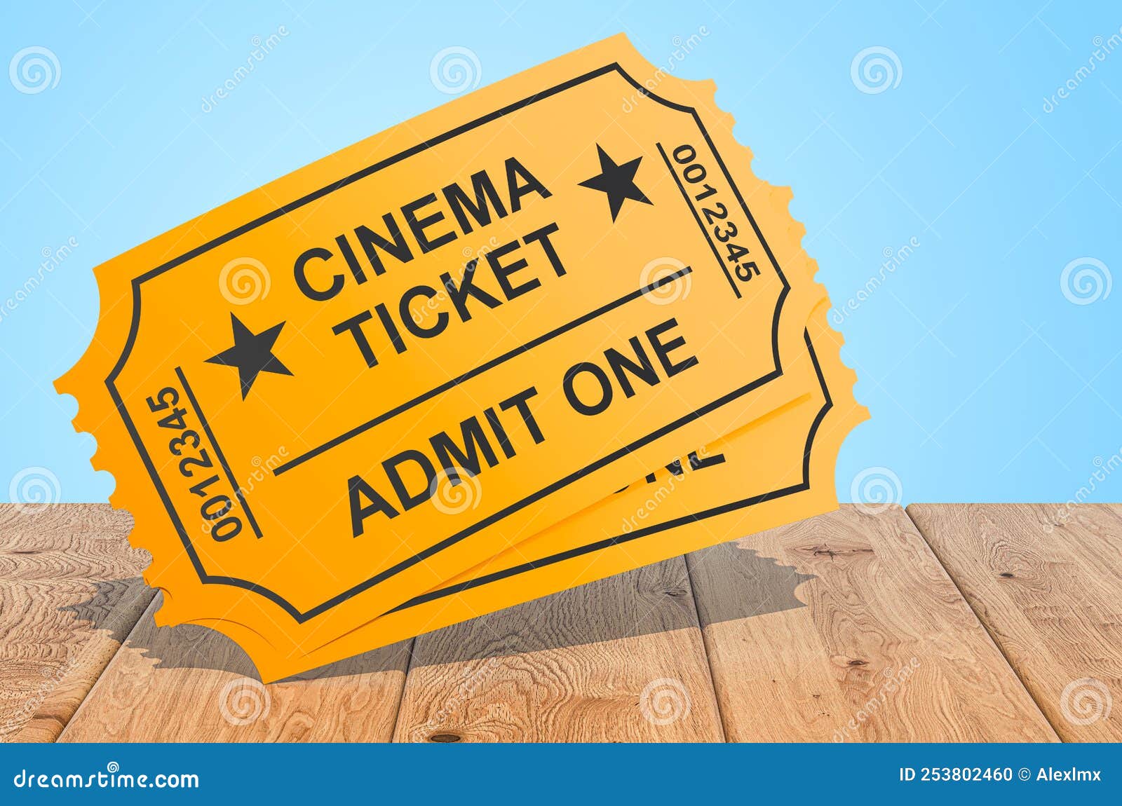 Cinema Tickets on the Wooden Table, 3D Rendering Stock Illustration ...