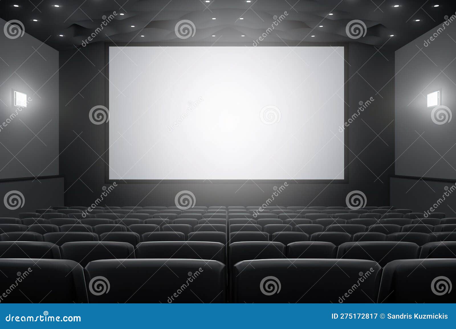 Cinema with White Blank Screen. Generative AI Stock Illustration ...
