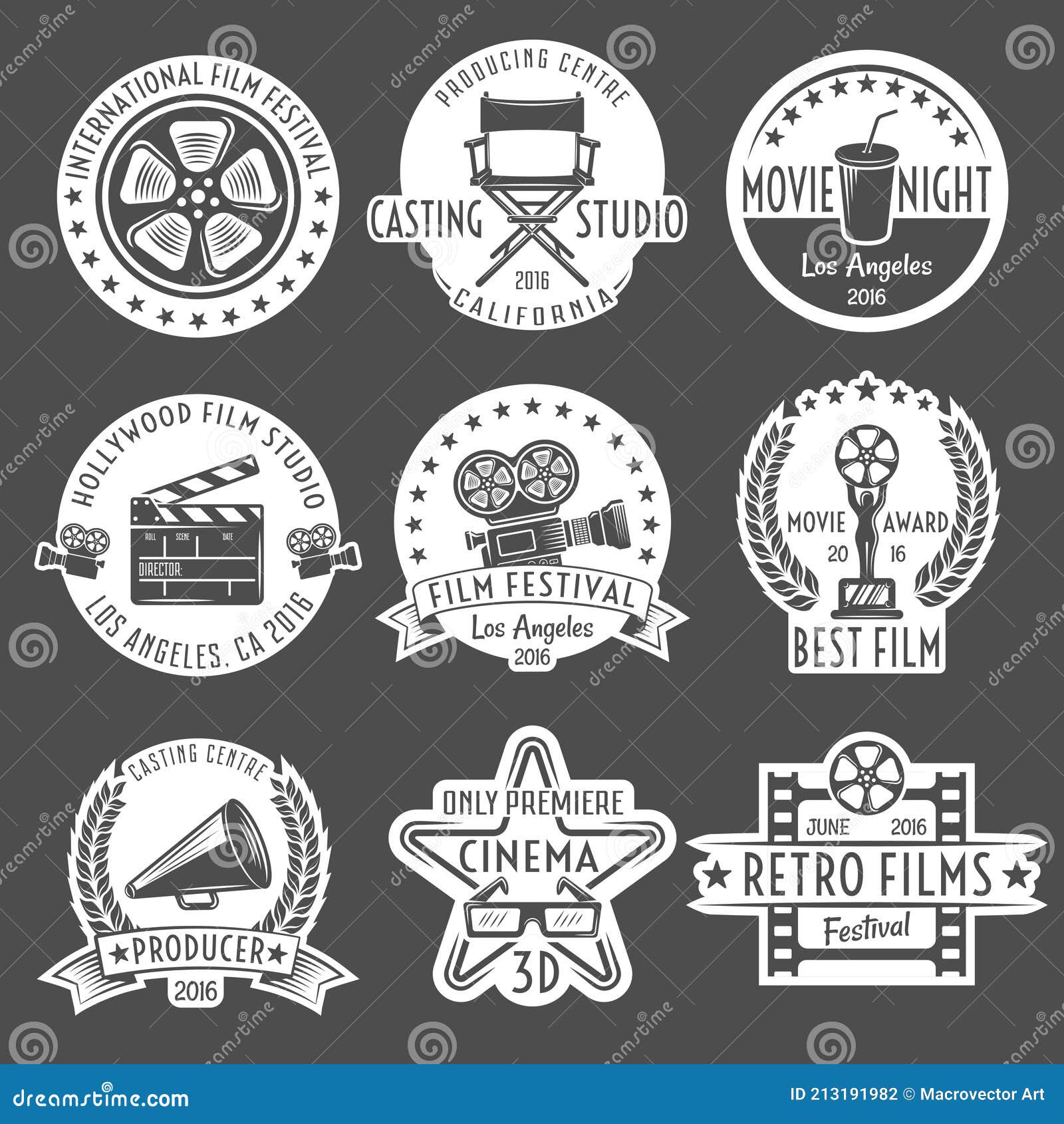 Cinema White Emblem Set stock vector. Illustration of badge - 213191982