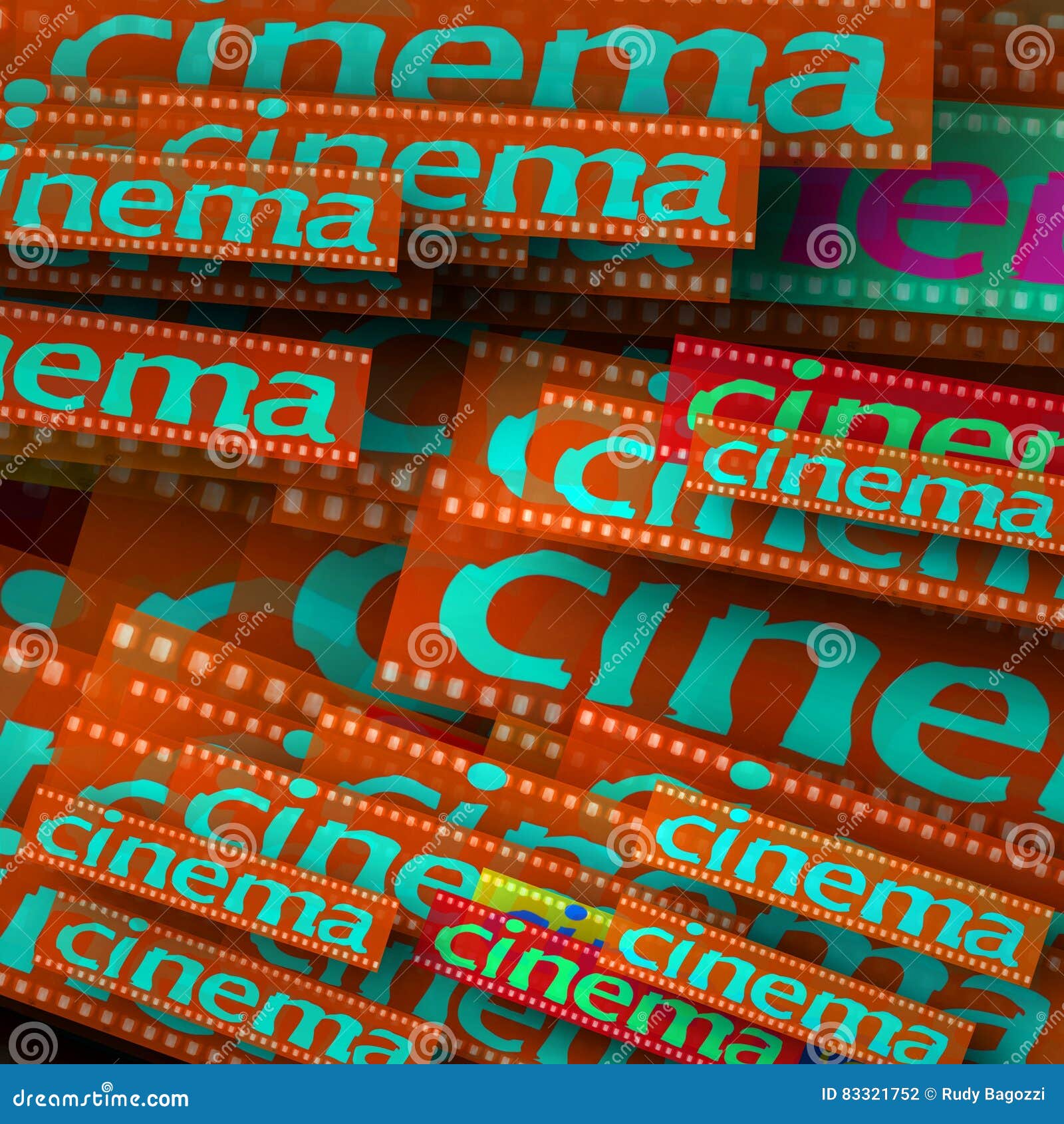 Cinema Word on Overlapping Planes. Red and Blue. Stock Illustration ...