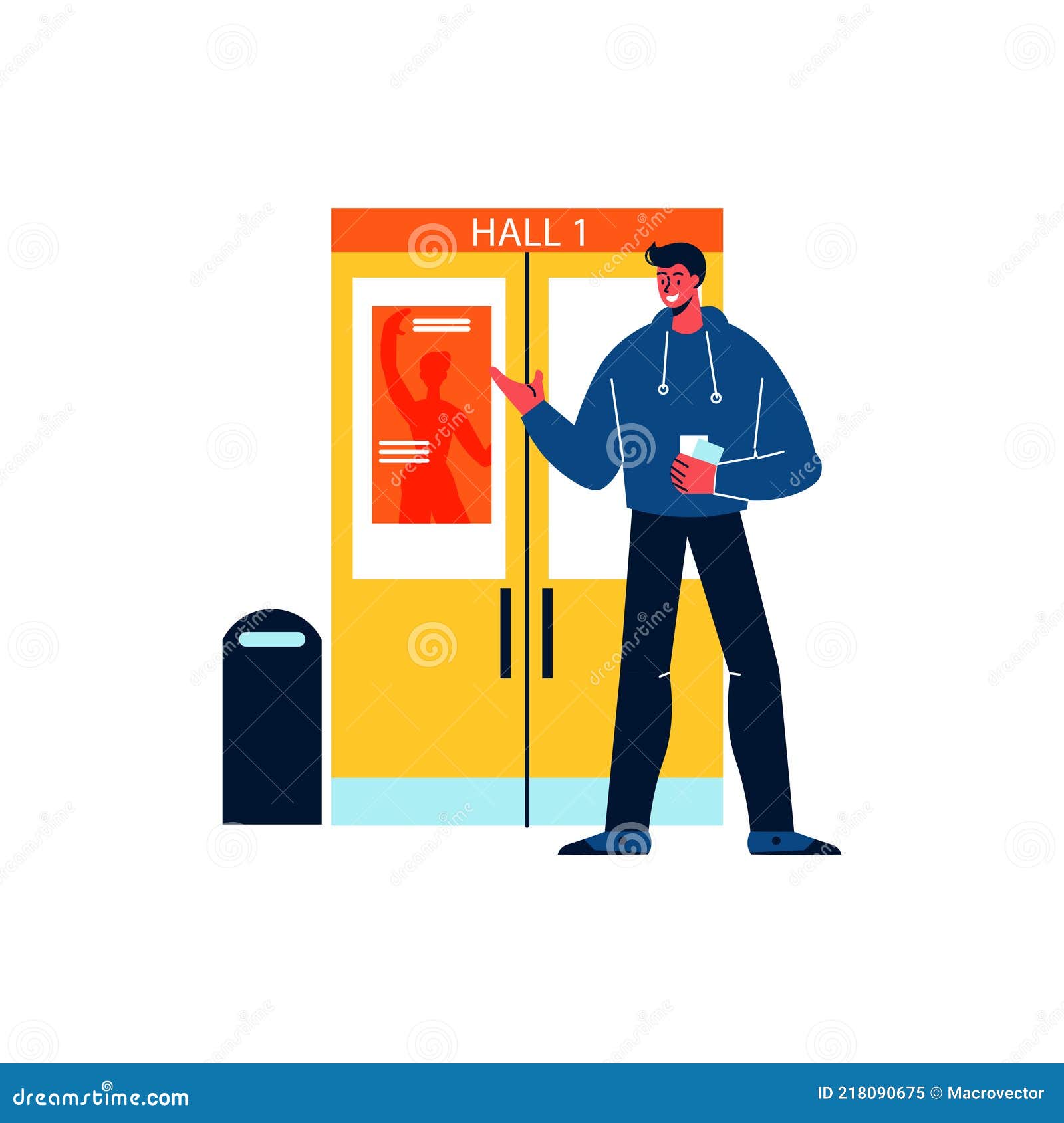 Cinema Worker Giving 3D Glasses To Visitor, Part Of Happy People In ...