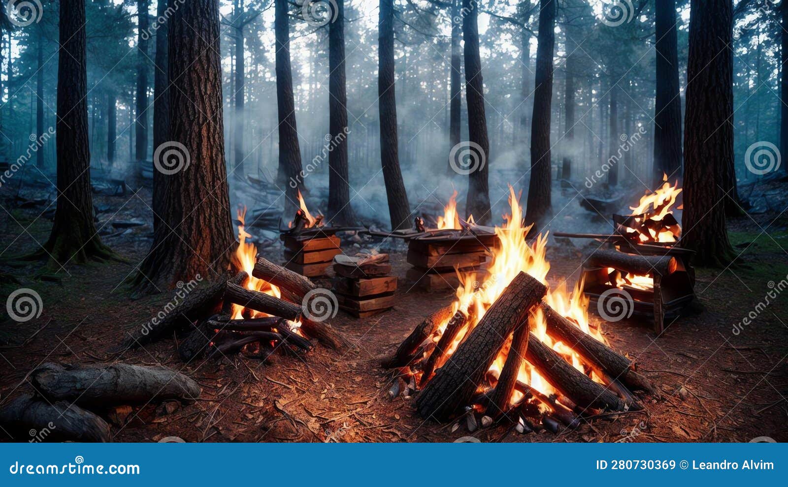 Cinematic Campfire in the Woods.AI Generated Stock Illustration ...