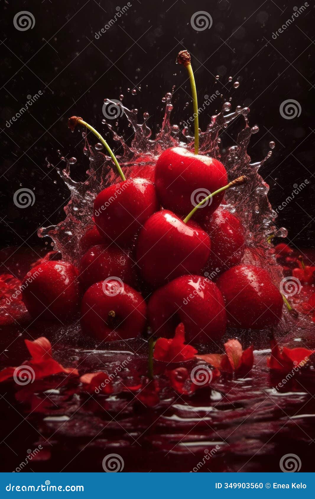 Cinematic Cherry with Water Splashes Stock Illustration - Illustration ...