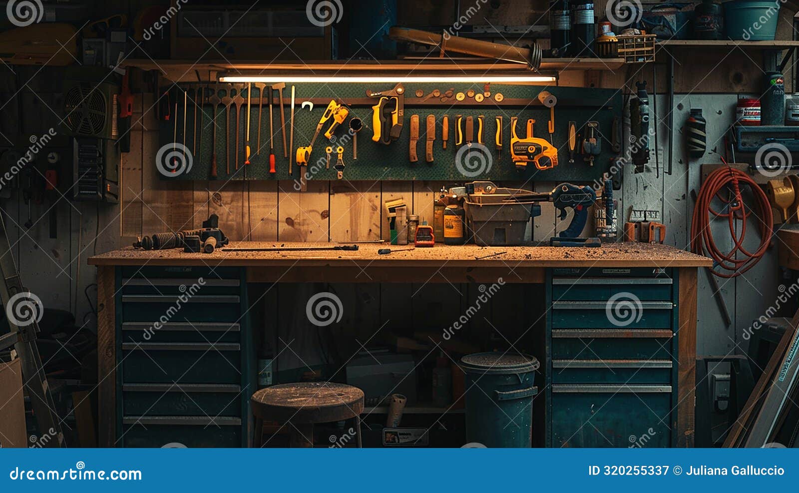 Cinematic Daylight Lighting Close Up of Workbench Stock Illustration ...