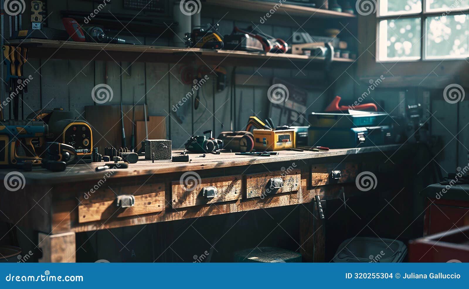 Cinematic Daylight Lighting Close Up of Workbench Stock Illustration ...