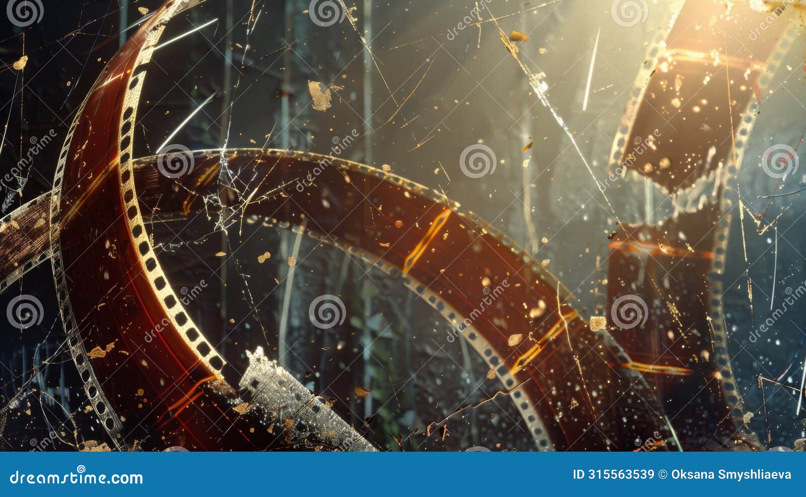 Cinematic Film Reel Explosion with Dynamic Lighting Effects Stock Image ...