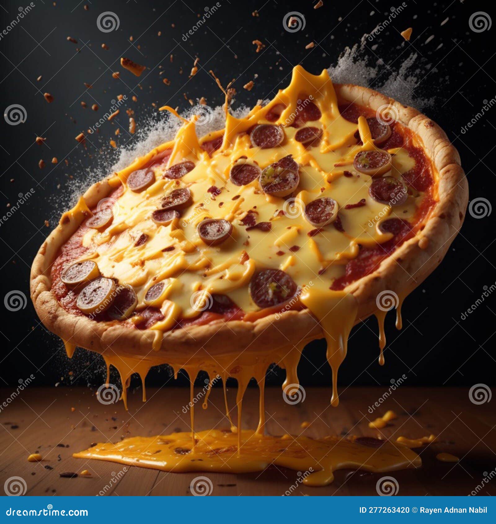 Cinematic flying pizza stock illustration. Illustration of cinematic ...