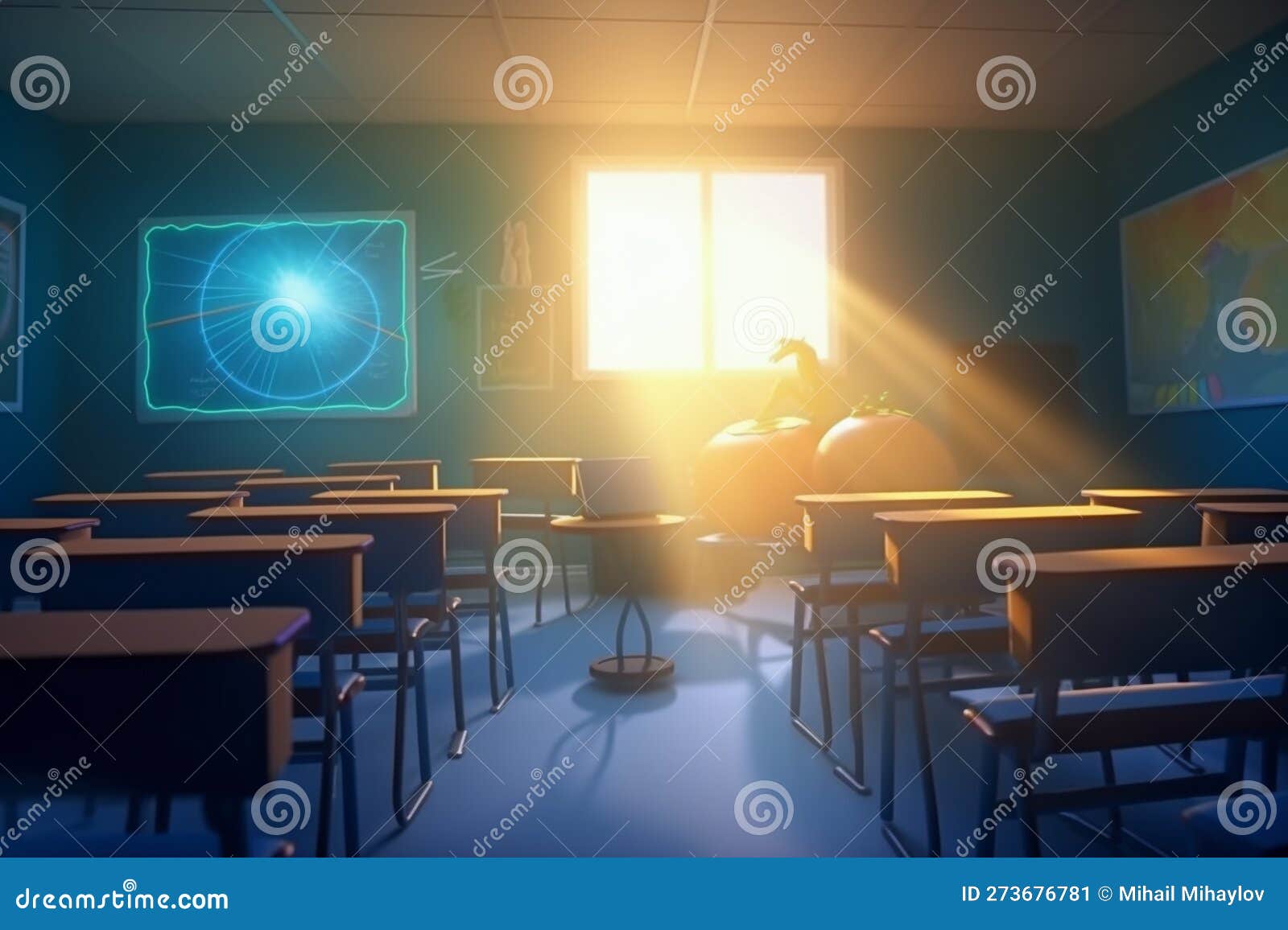 Cinematic Lights Organized Classroom with Rows of Desks and Chairs AI ... Cinematic Lights Organized Classroom with Rows of Desks and Chairs AI ...