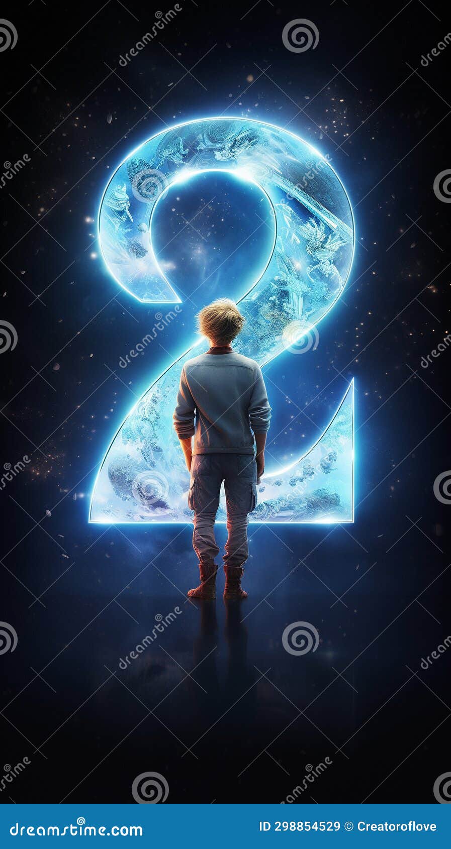 Cinematic Photo of a Boy in Front of Two Glowing Number Stock ...