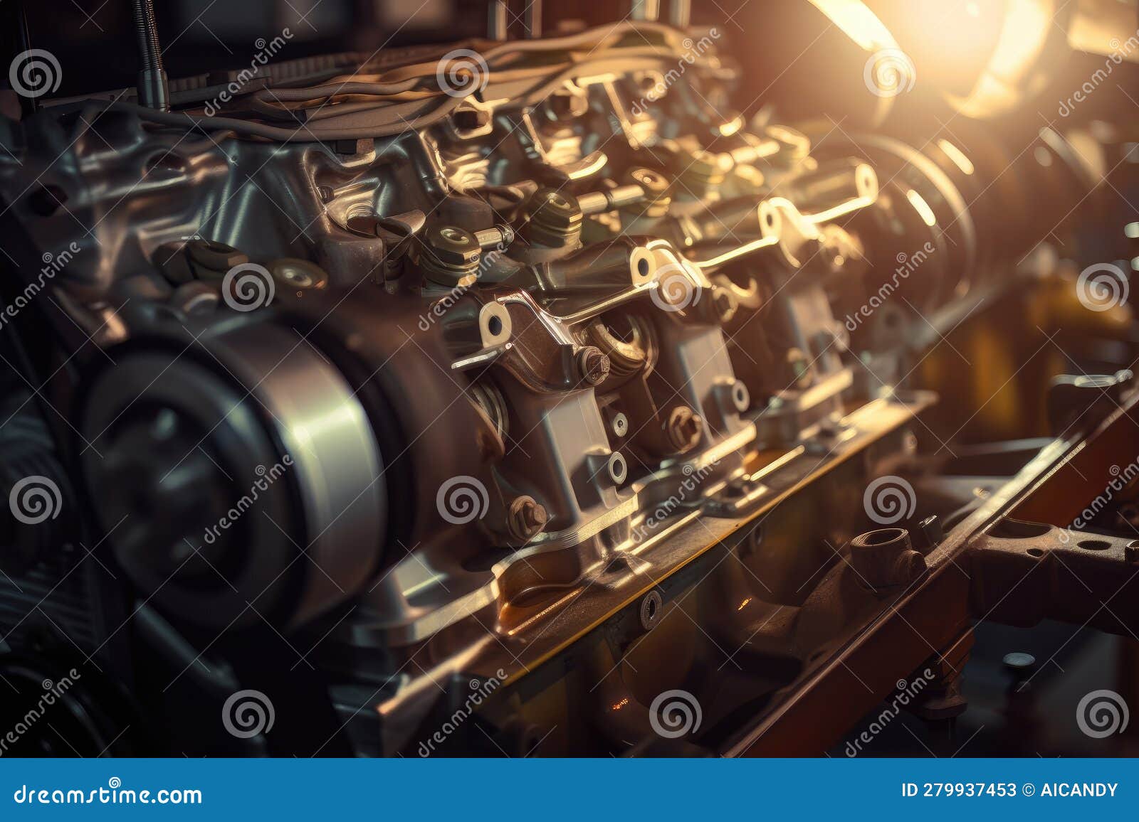 Cinematic Shot of a Car Engine Assembly in Warm Light, Showcasing the ...