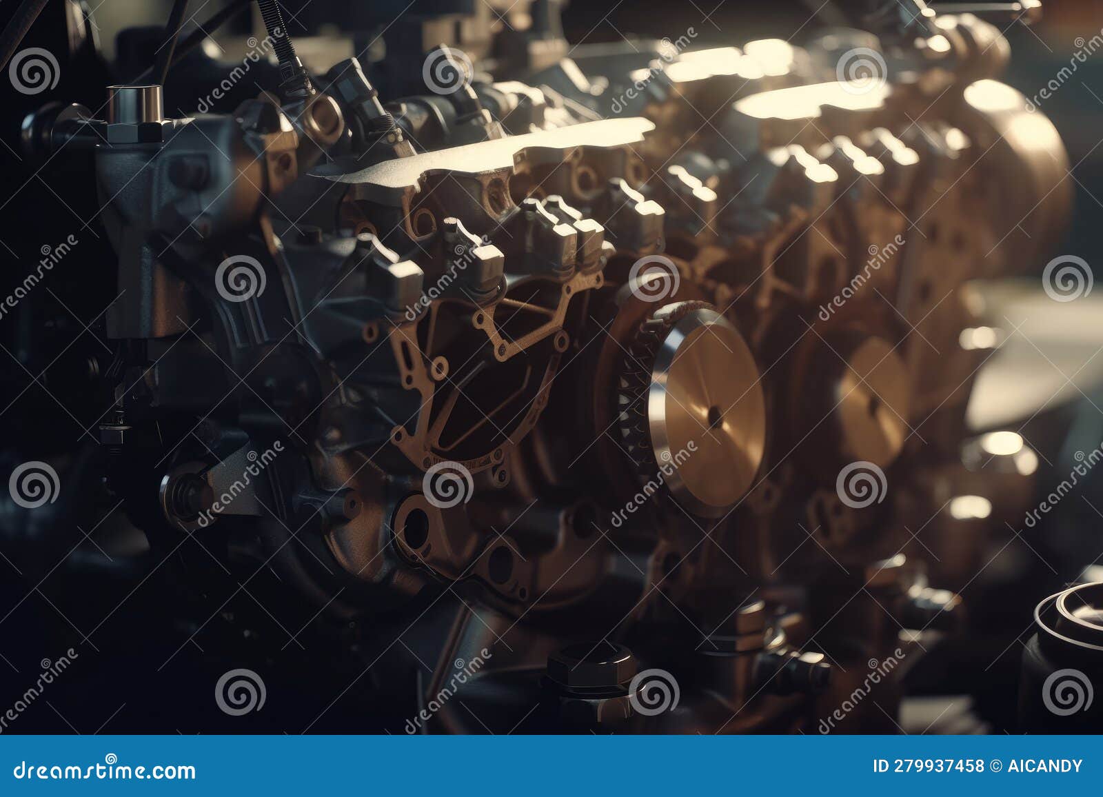 Cinematic Shot of a Car Engine Assembly in Warm Light, Showcasing the ...