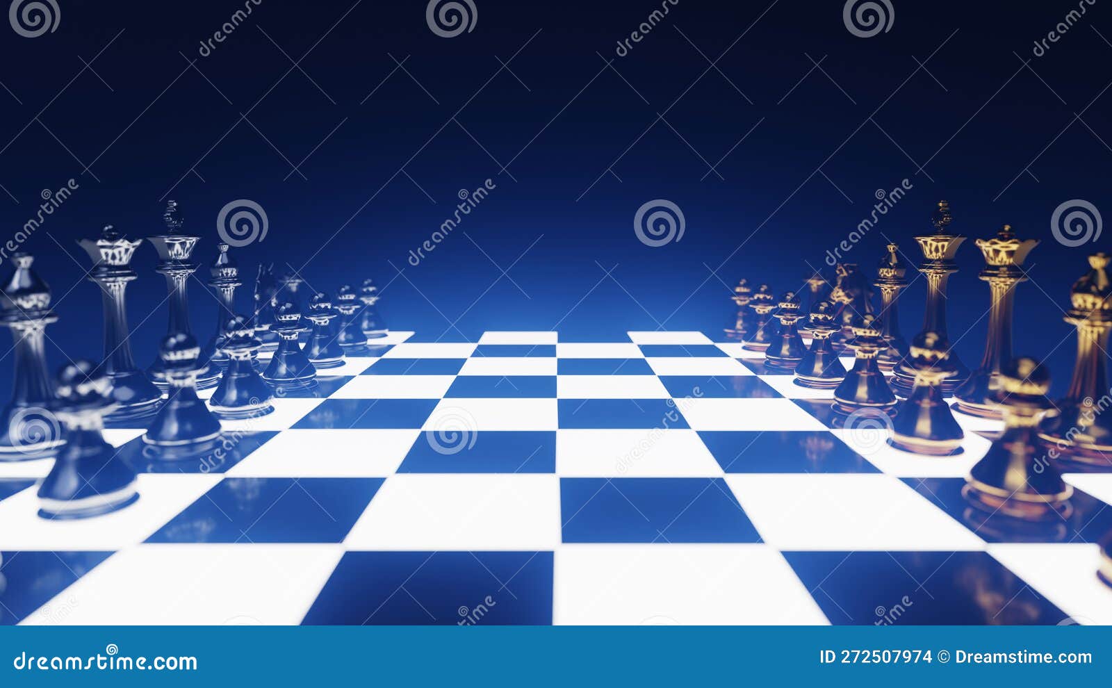 A Cinematic Shot Of The Dueling Silver And Golden Chess Pieces. 3d ...