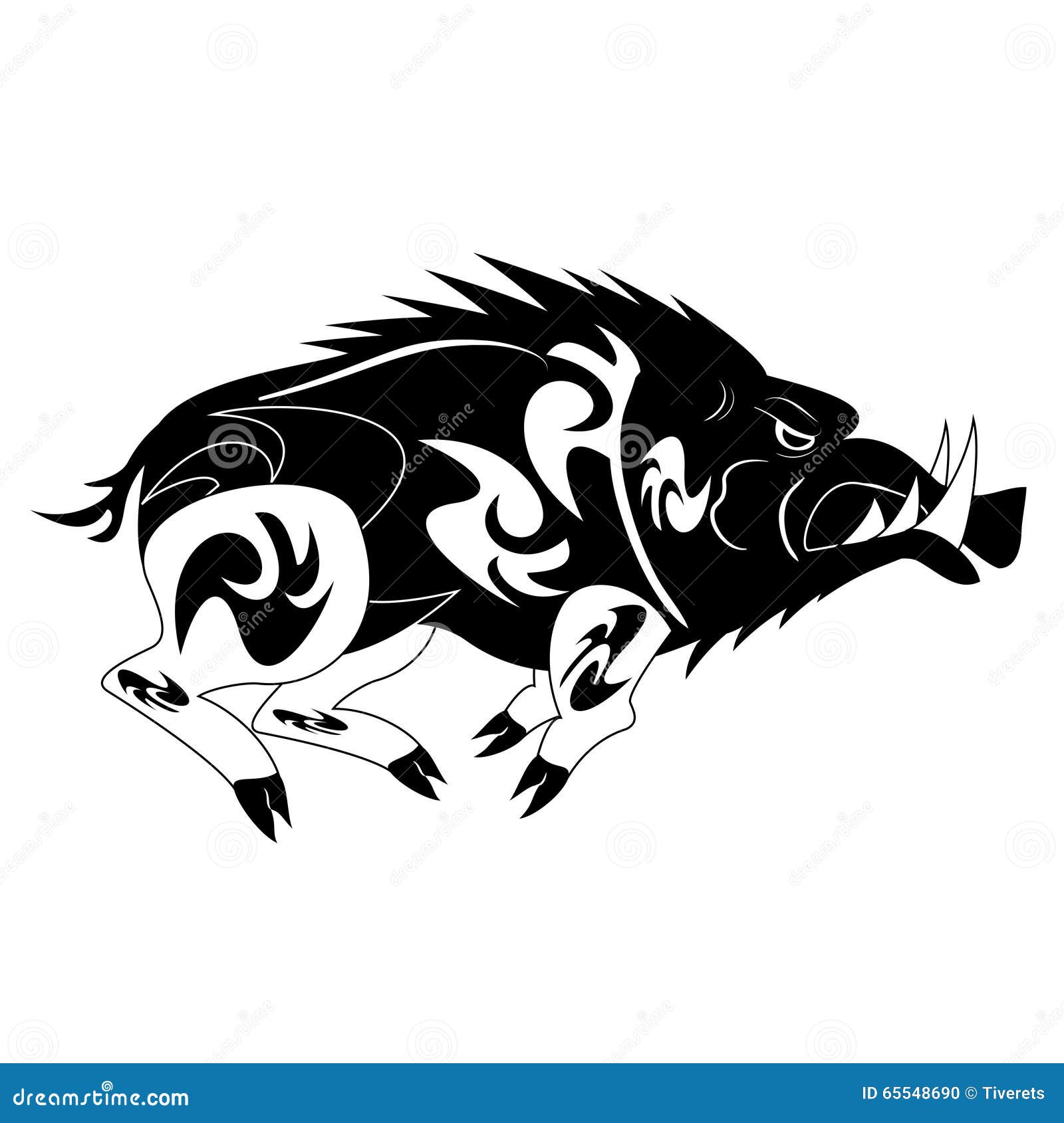 Cinghiale Monocromatico in Bianco E Nero Illustrazione Vettoriale ...