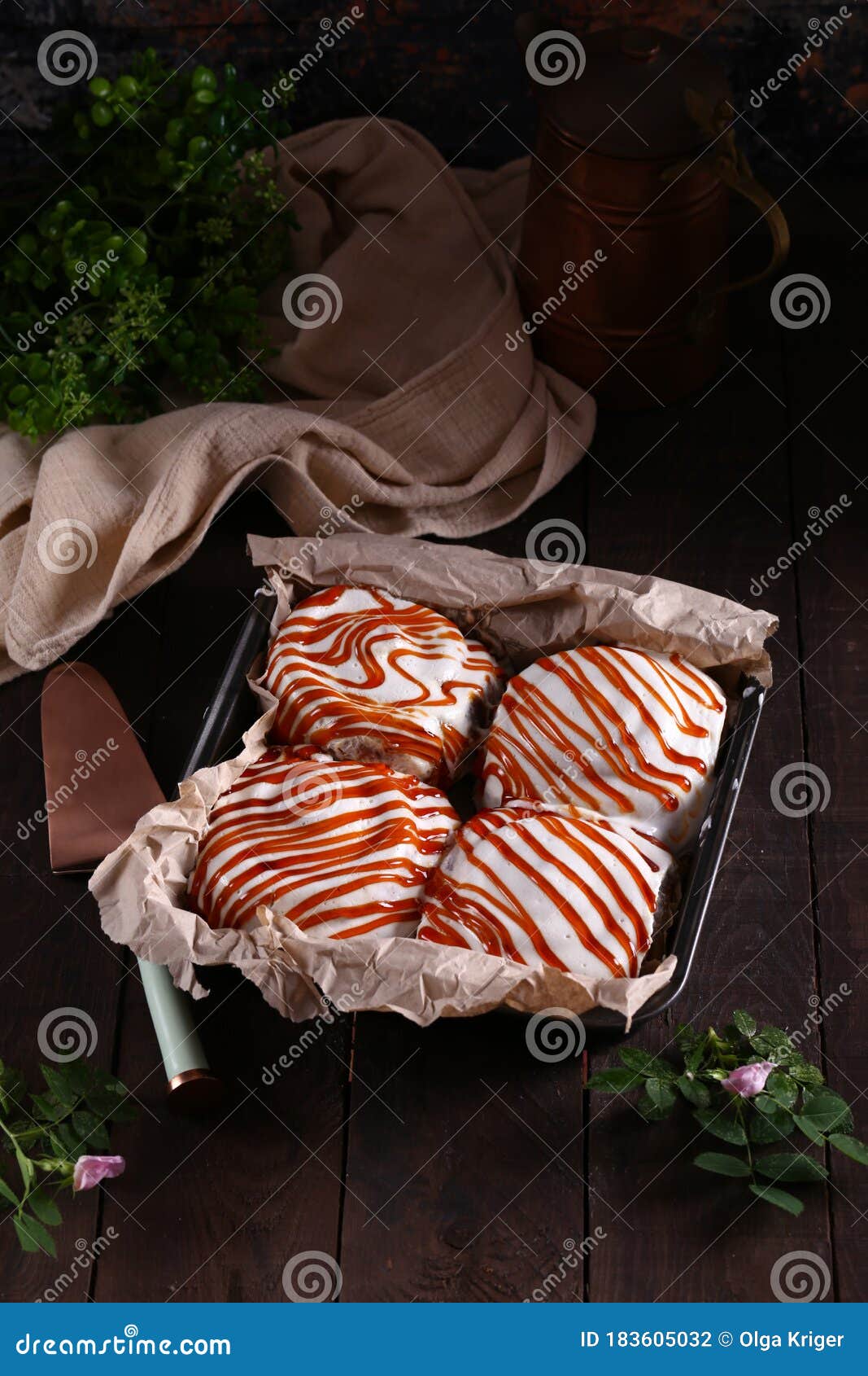 Cinnabon buns with icing stock photo. Image of cinnamon - 183605032