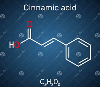 Cinnamic Acid Molecule. Structural Chemical Formula on the Dark Blue ...