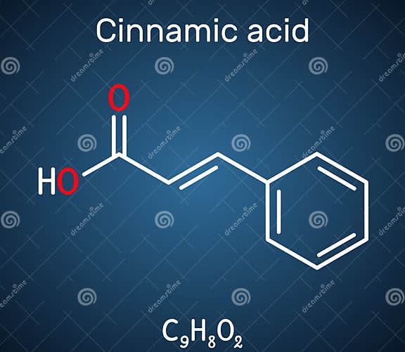 Cinnamic Acid Molecule. Structural Chemical Formula on the Dark Blue ...