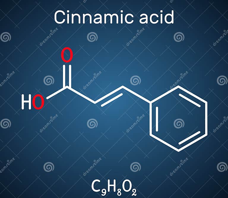Cinnamic Acid Molecule. Structural Chemical Formula on the Dark Blue ...