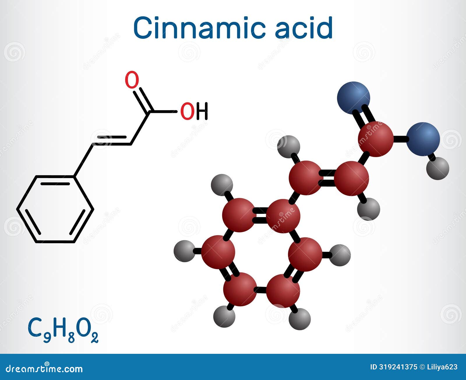 Cinnamic Acid Molecule. Structural Chemical Formula and Molecule Model ...