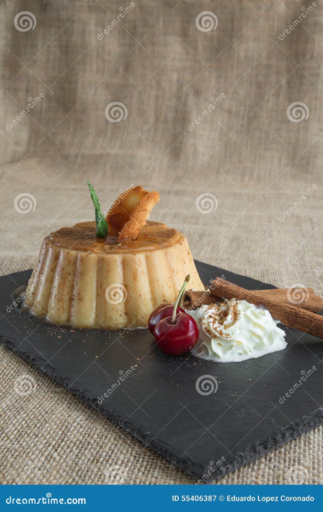 Cinnamon and caramel flan stock image. Image of plate - 55406387